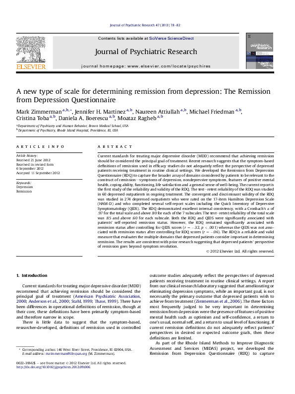 (PDF) A new type of scale for determining remission from depression ...