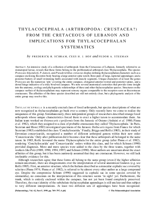 (PDF) Thylacocephala (Arthropoda: Crustacea?) from the Cretaceous of ...