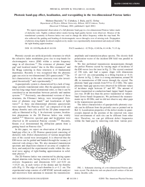 (PDF) Photonic band-gap effect, localization, and waveguiding in the two-dimensional Penrose lattice