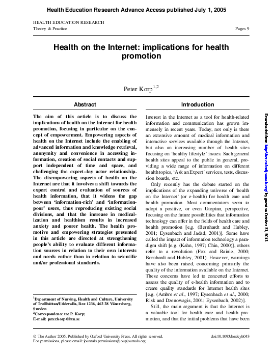 (PDF) Health on the Internet: implications for health promotion