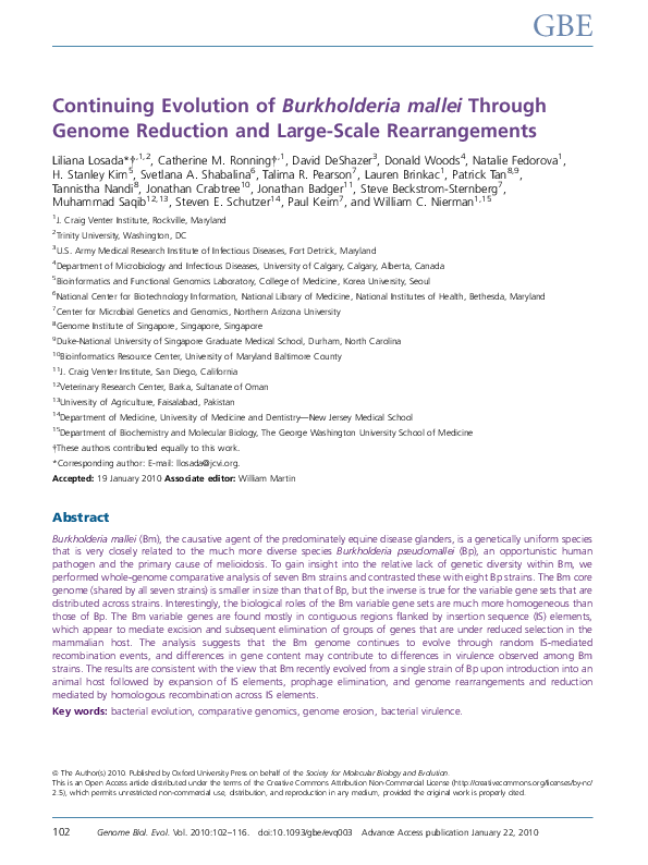 (PDF) Continuing Evolution of Burkholderia mallei Through Genome ...