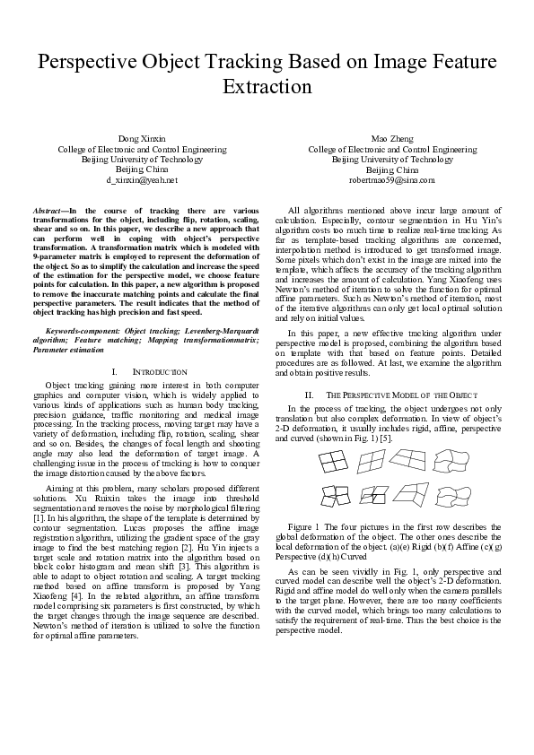 (PDF) Perspective object tracking based on image feature extraction