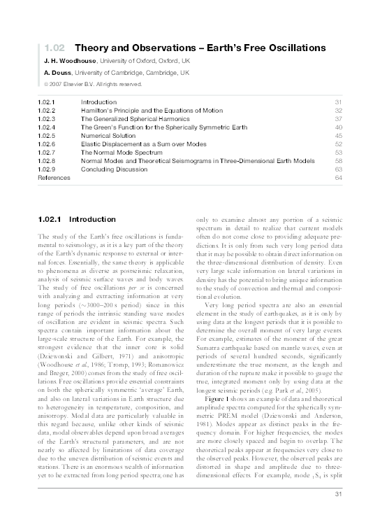 (PDF) .02 Theory and Observations – Earth's Free Oscillations