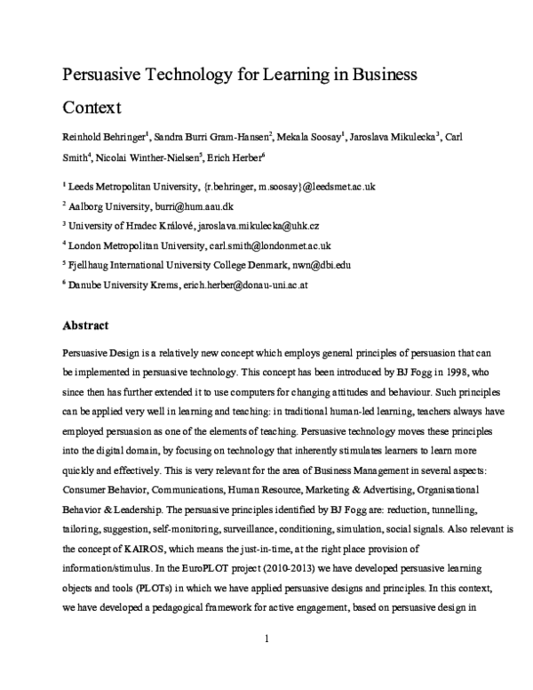 (PDF) Persuasive Technology for Learning in Business Context.