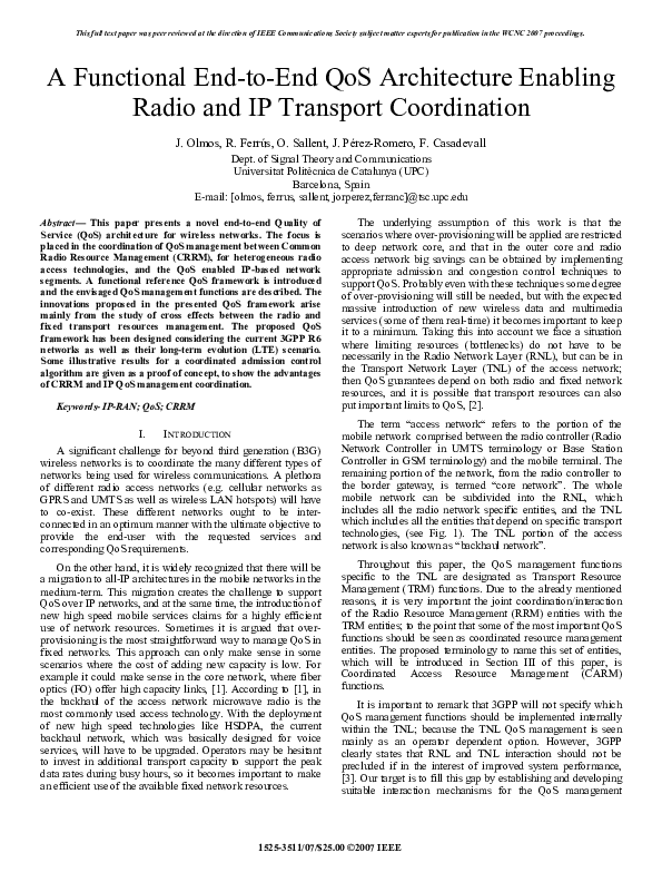 (PDF) A Functional End-to-End QoS Architecture Enabling Radio and IP Transport Coordination