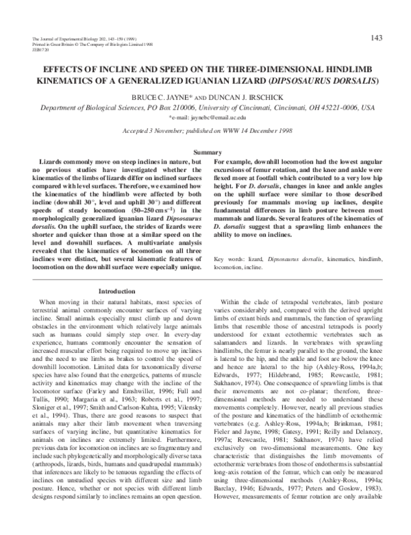 (PDF) EFFECTS OF INCLINE AND SPEED ON THE THREE-DIMENSIONAL HINDLIMB ...