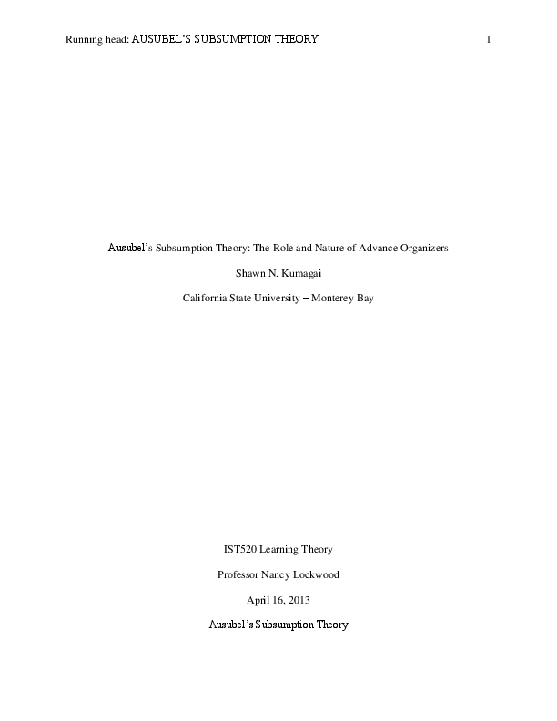 (DOC) Ausubel's Subsumption Theory: The Role and Nature of Advance ...