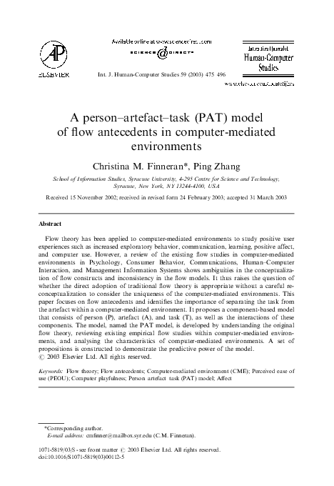 (PDF) A person-artefact-task (PAT) model of flow antecedents in ...