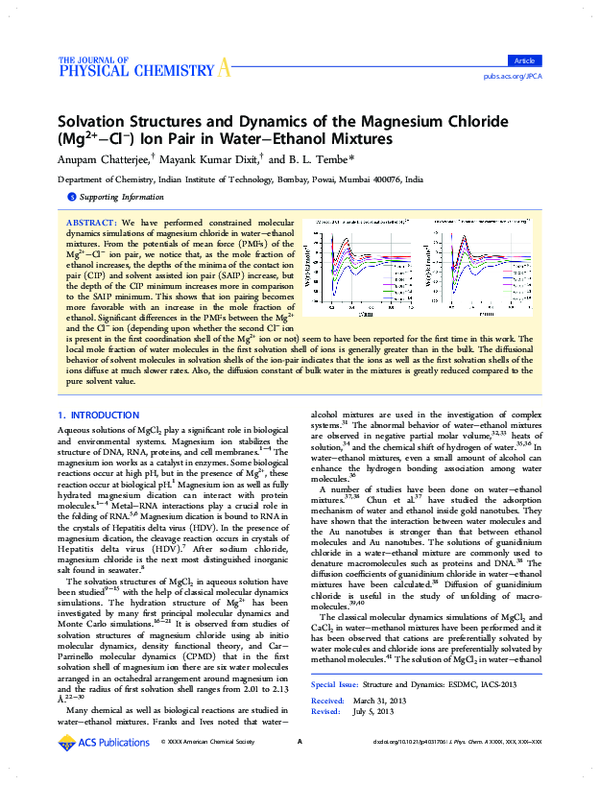 (PDF) Solvation Structures and Dynamics of the Mg2+Cl- Ion-Pair in ...