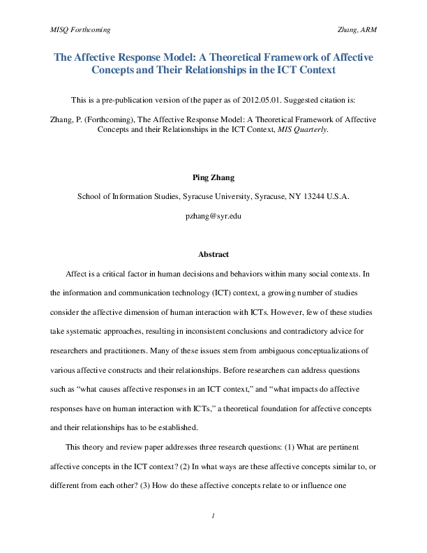 (PDF) The Affective Response Model: A Theoretical Framework of ...