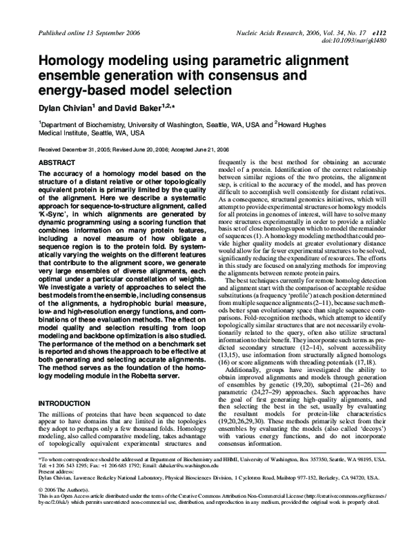 (PDF) Homology modeling using parametric alignment ensemble generation with consensus and energy ...