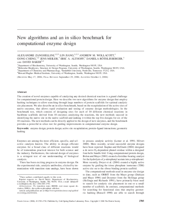 Pdf New Algorithms And An In Silico Benchmark For Computational Enzyme Design