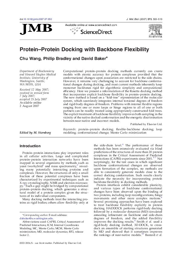 (PDF) Protein–Protein Docking with Backbone Flexibility