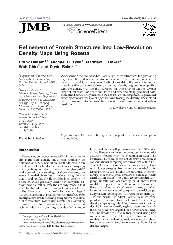 (PDF) Refinement of protein structures into low-resolution density maps ...