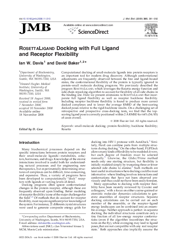 (PDF) Rosetta Ligand docking with full ligand and receptor flexibility.