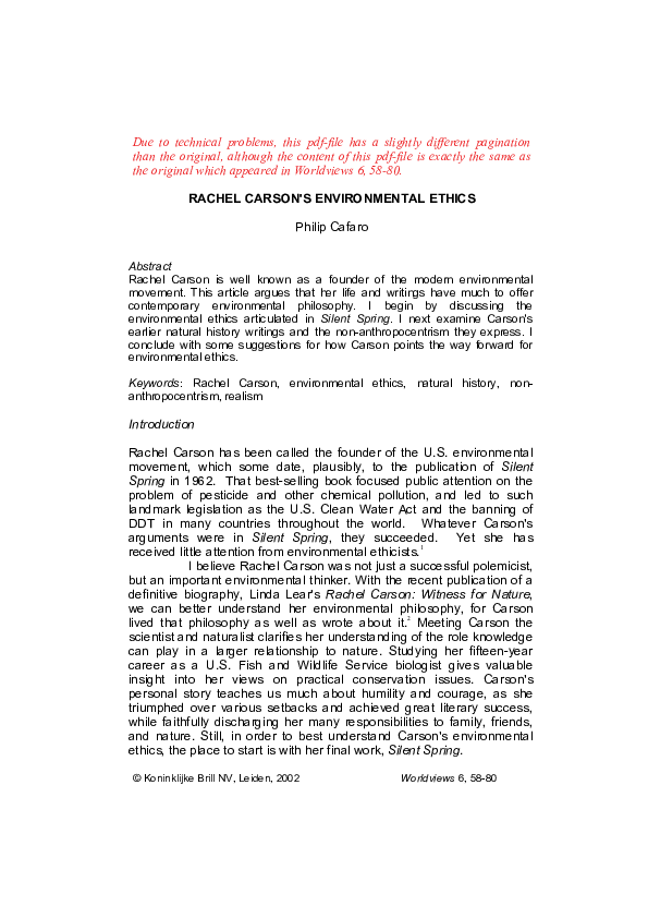 (PDF) Rachel Carson's Environmental Ethics