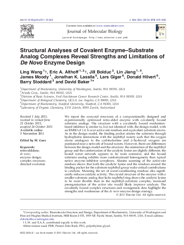 (PDF) Structural analyses of covalent enzyme-substrate analog complexes ...