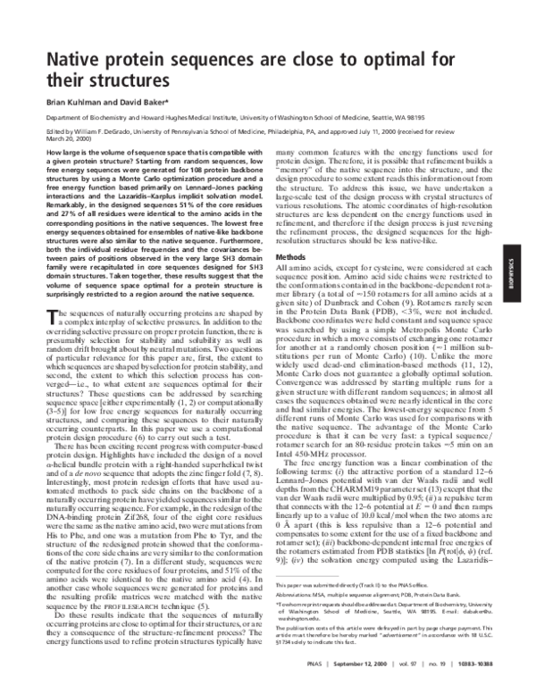 (PDF) Native protein sequences are close to optimal for their structures.