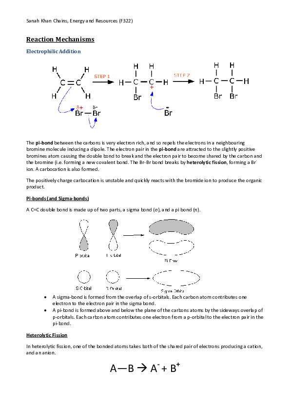 (DOC) Reaction Mechanisms Electrophilic Addition