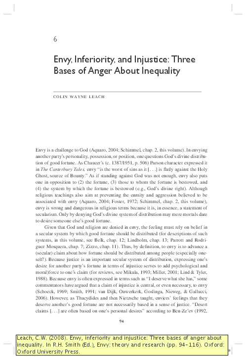 (PDF) Envy, inferiority and injustice: Three bases of anger about ...