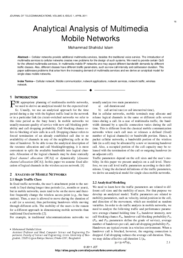 (PDF) Analytical Analysis of Multimedia Mobile Networks