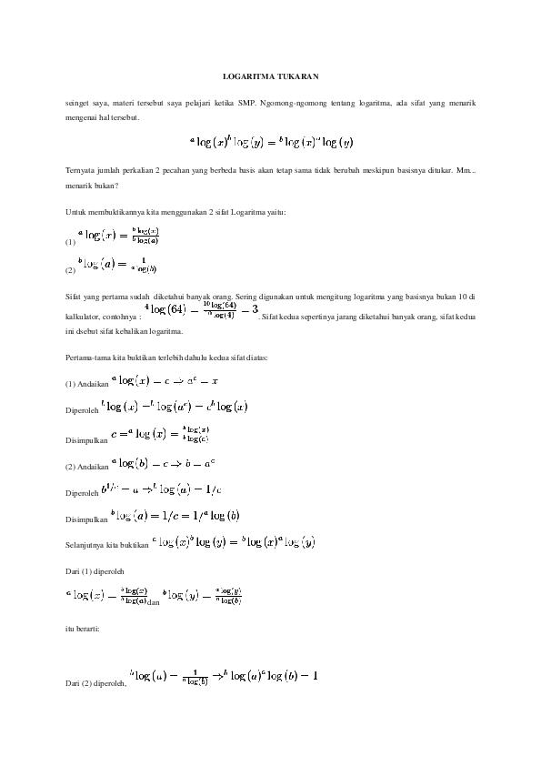 (DOC) LOGARITMA TUKARAAN
