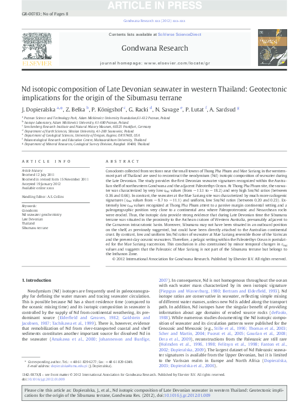 (PDF) Nd isotopic composition of Late Devonian seawater in western ...