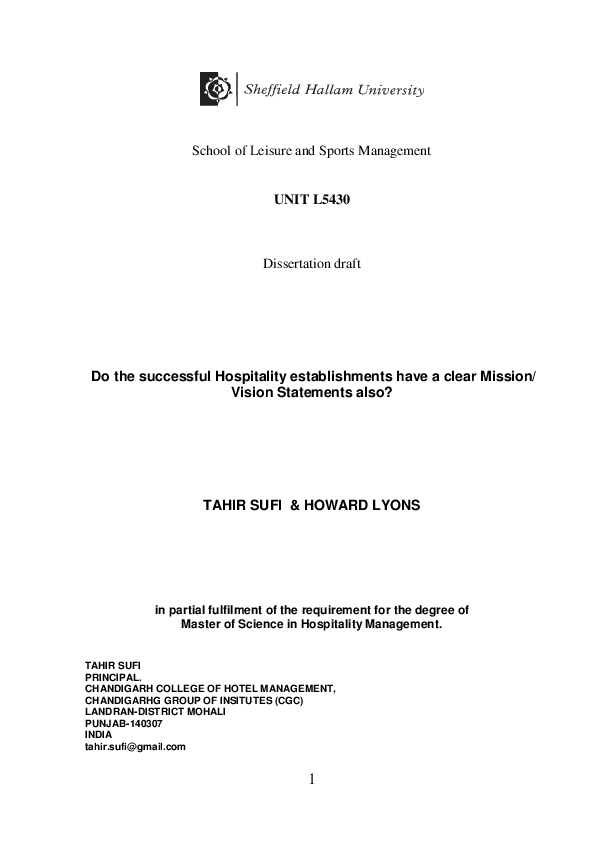 (PDF) Do the successful Hospitality establishments have clear mission ...
