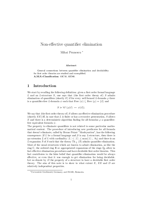 Pdf Noneffective Quantifier Elimination Mihai Prunescu 