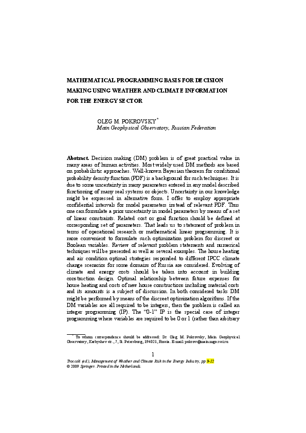 Pdf Mathematical Programming Basis For Decision Making Using Weather