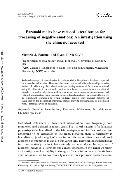 (PDF) Paranoid males have reduced lateralisation for processing of ...
