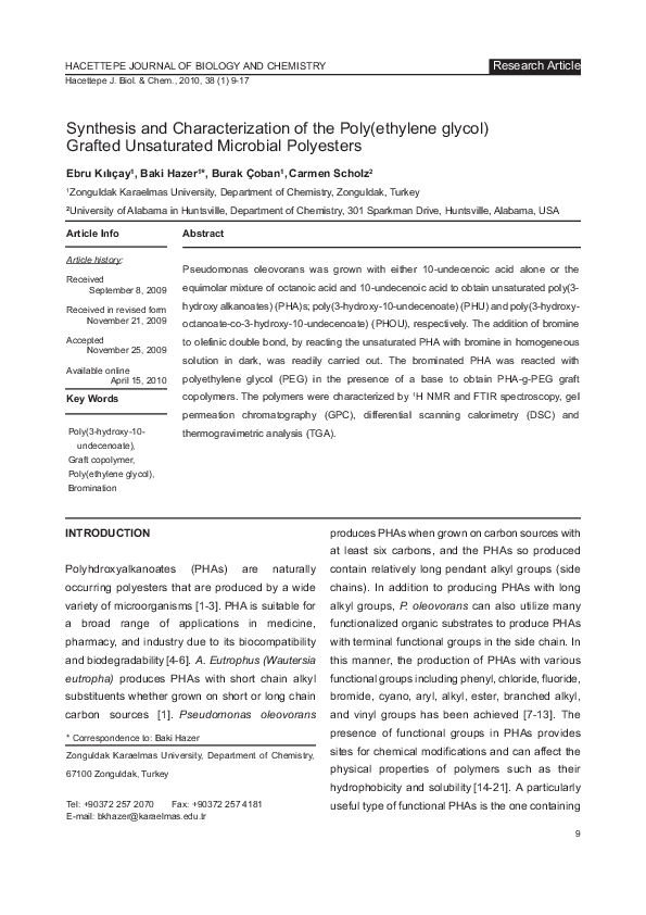 (PDF) Synthesis and characterization of the Poly(ethylene glycol ...