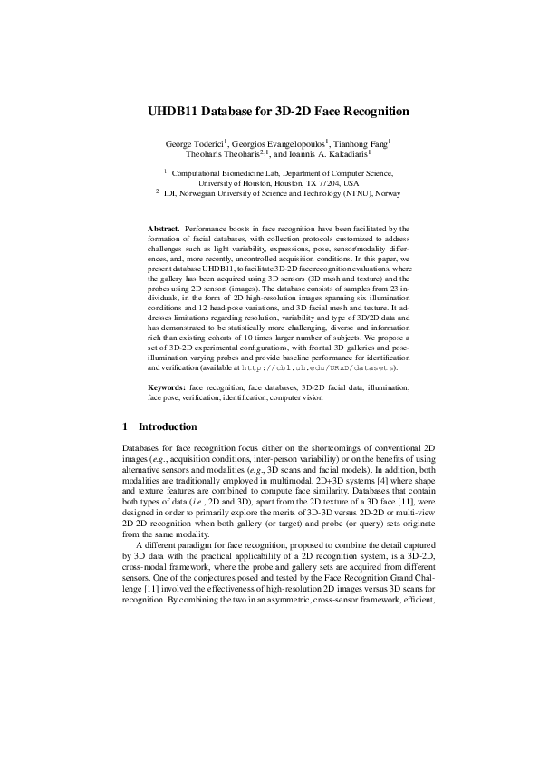 UHDB11 Database for 3D-2D Face Recognition