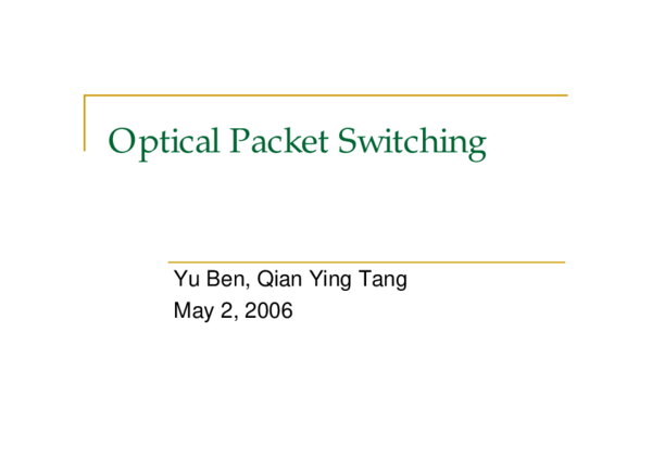 (PDF) Optical Packet Switching