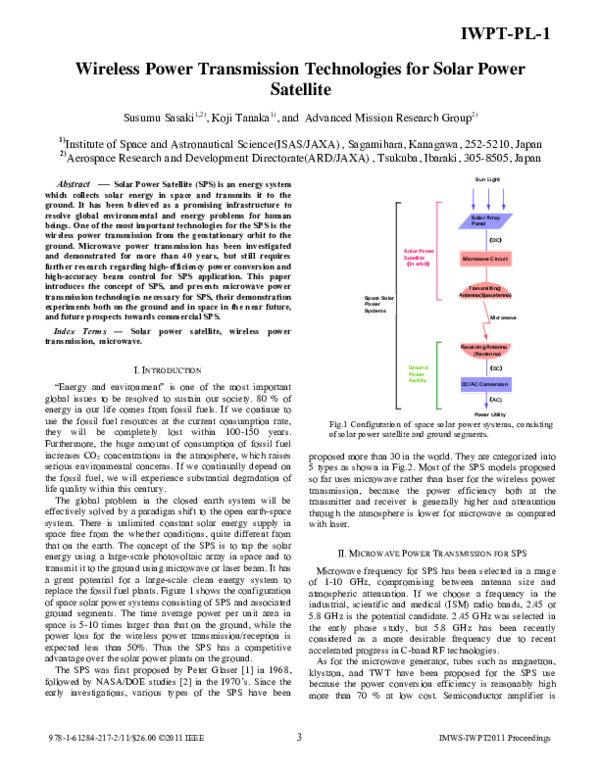 (PDF) Wireless Power Transmission Technologies for Solar Power Satellite