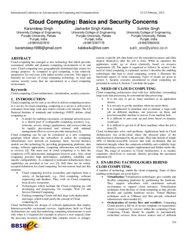 (PDF) Cloud Computing: Basics and Security Concerns