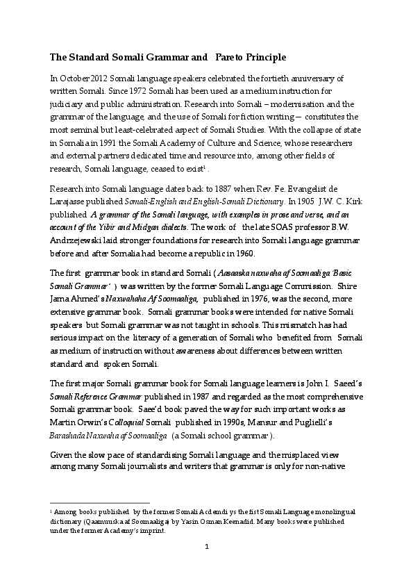 (PDF) The Standard Somali Grammar and Pareto Principle