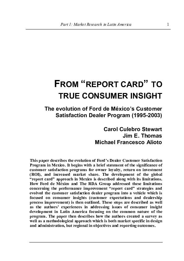 (PDF) FROM "REPORT CARD" TO TRUE CONSUMER INSIGHT The evolution of Ford ...