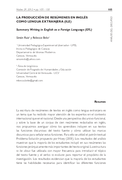 (PDF) La producción de resúmenes en inglés como lengua extranjera