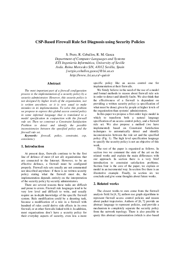 (PDF) CSP-Based Firewall Rule Set Diagnosis using Security Policies