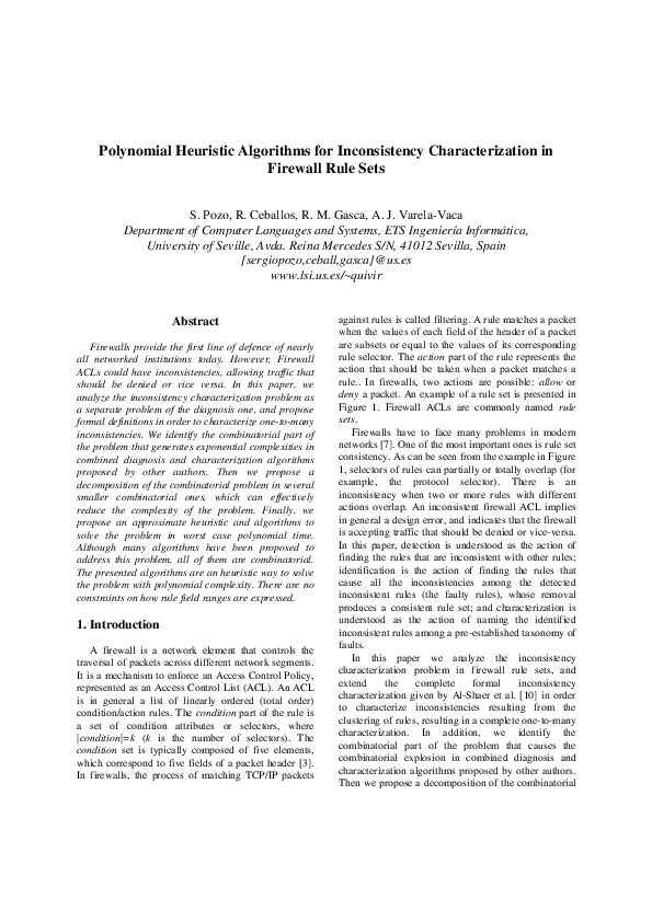 Pdf Polynomial Heuristic Algorithms For Inconsistency Characterization In Firewall Rule Sets