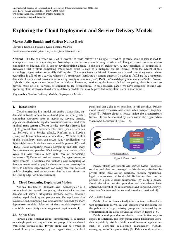 (PDF) Exploring the Cloud Deployment and Service Delivery Models