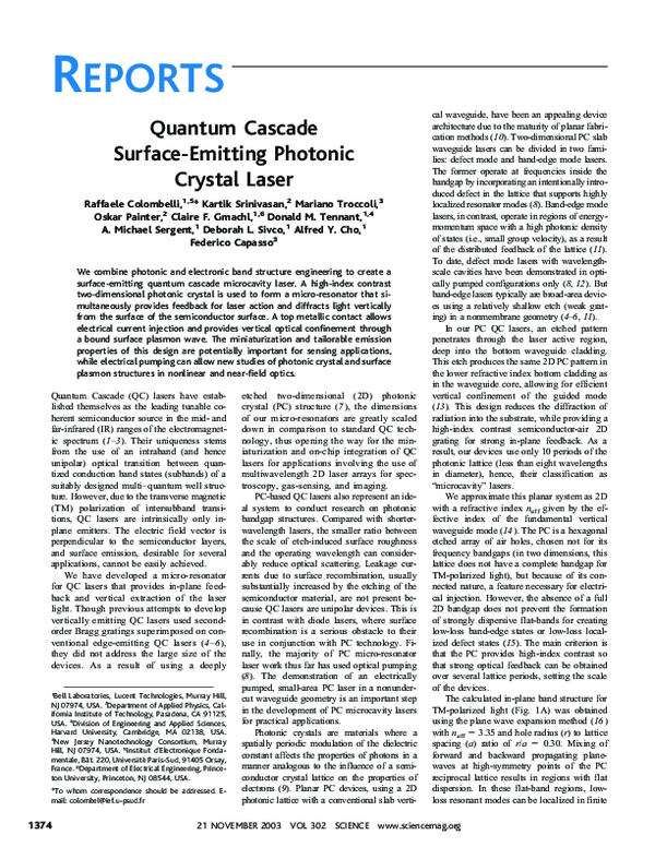 (PDF) Quantum Cascade Surface-Emitting Photonic Crystal Laser