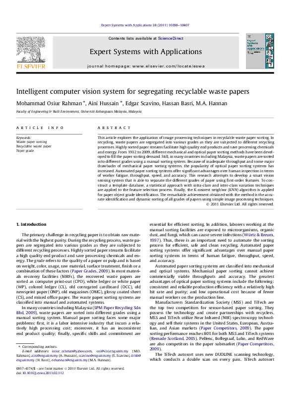 (PDF) Intelligent computer vision system for segregating recyclable ...