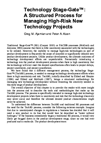 (PDF) Technology Stage-Gate™: A Structured Process for Managing High ...