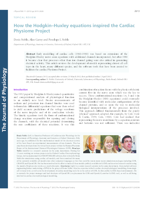 (PDF) How the Hodgkin-Huxley equations inspired the Cardiac Physiome ...
