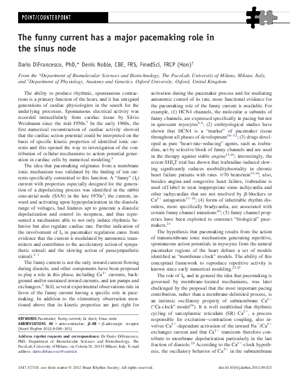 (PDF) The funny current has a major pacemaking role in the sinus node
