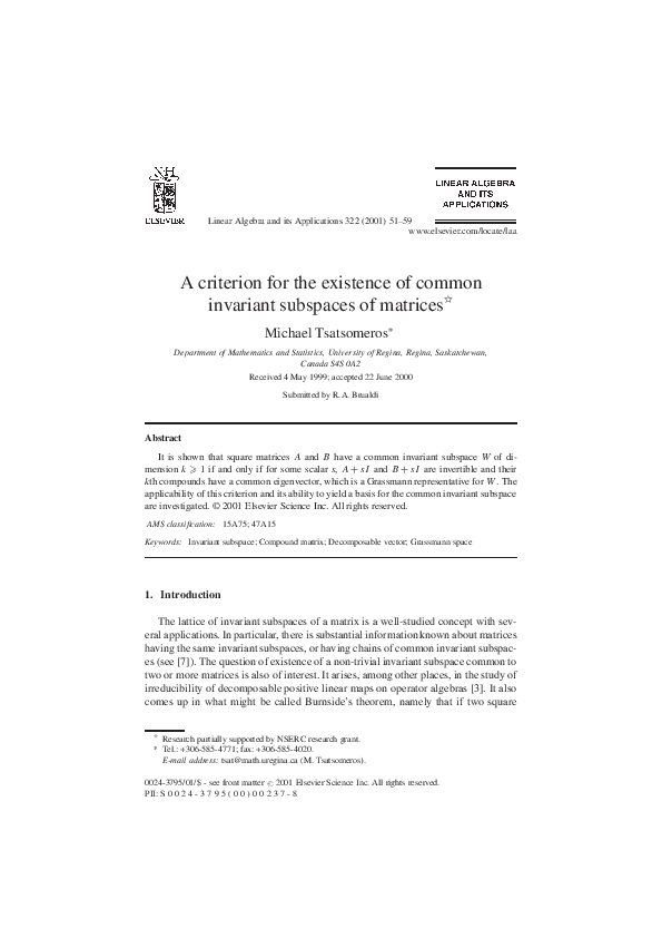 (PDF) A criterion for the existence of common invariant subspaces of ... (PDF) A criterion for the existence of common invariant subspaces of ...