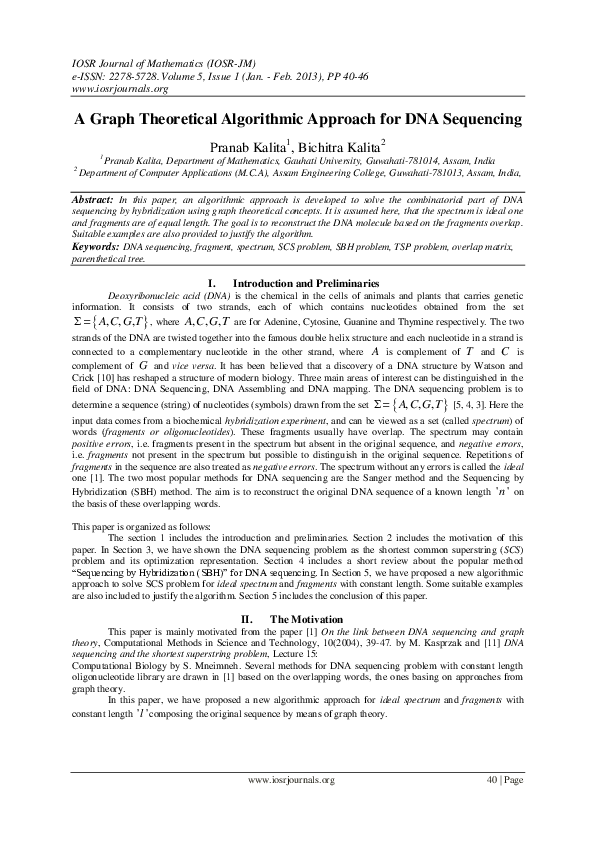 (PDF) A Graph Theoretical Algorithmic Approach for DNA Sequencing