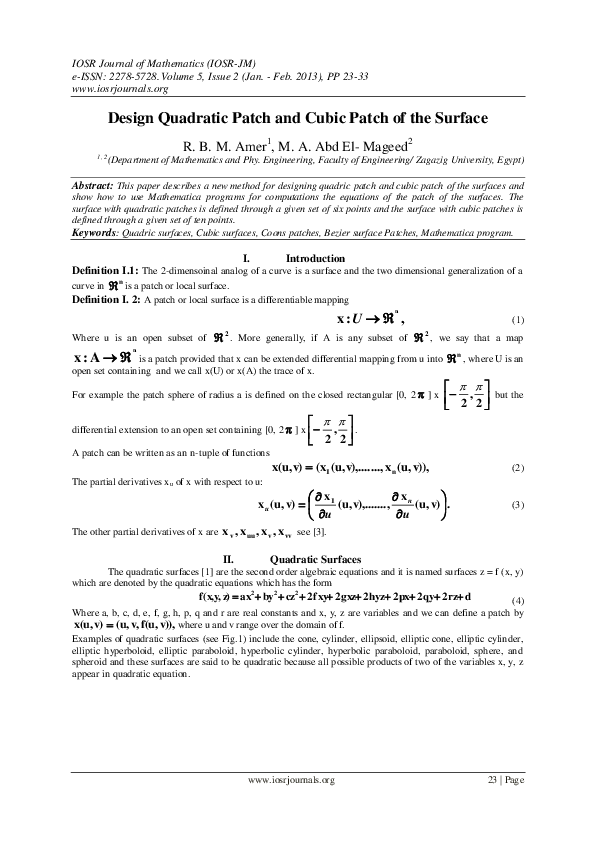 (PDF) Design Quadratic Patch and Cubic Patch of the Surface